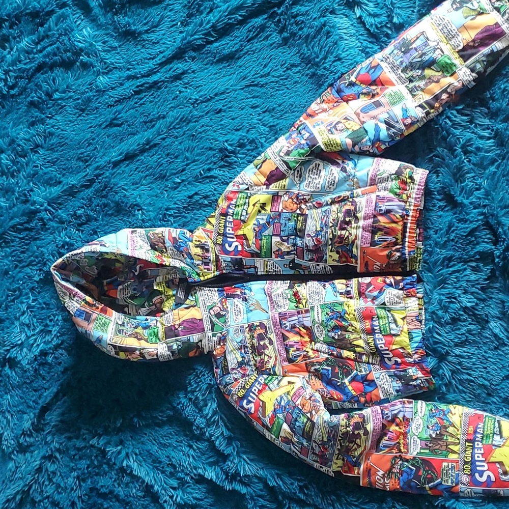 Dc Comics Superman Comic Strip Cropped Puffer Jacket … - Gem